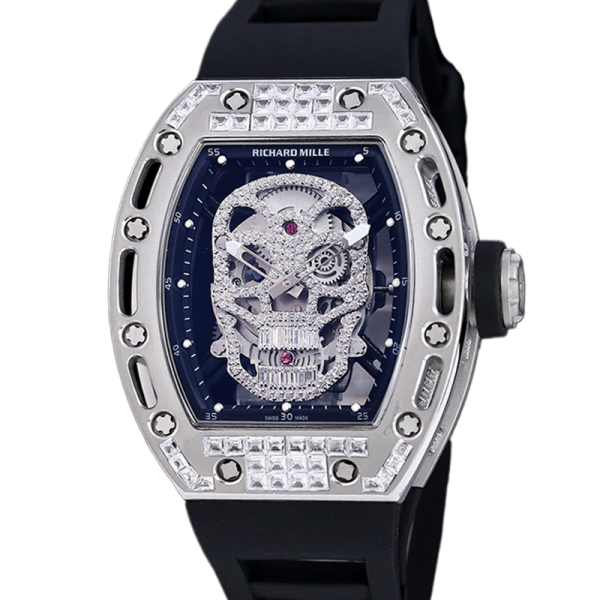 Richard Mille RM 052 Automatic Men Diamonds Skull Dial Rubber Band ...